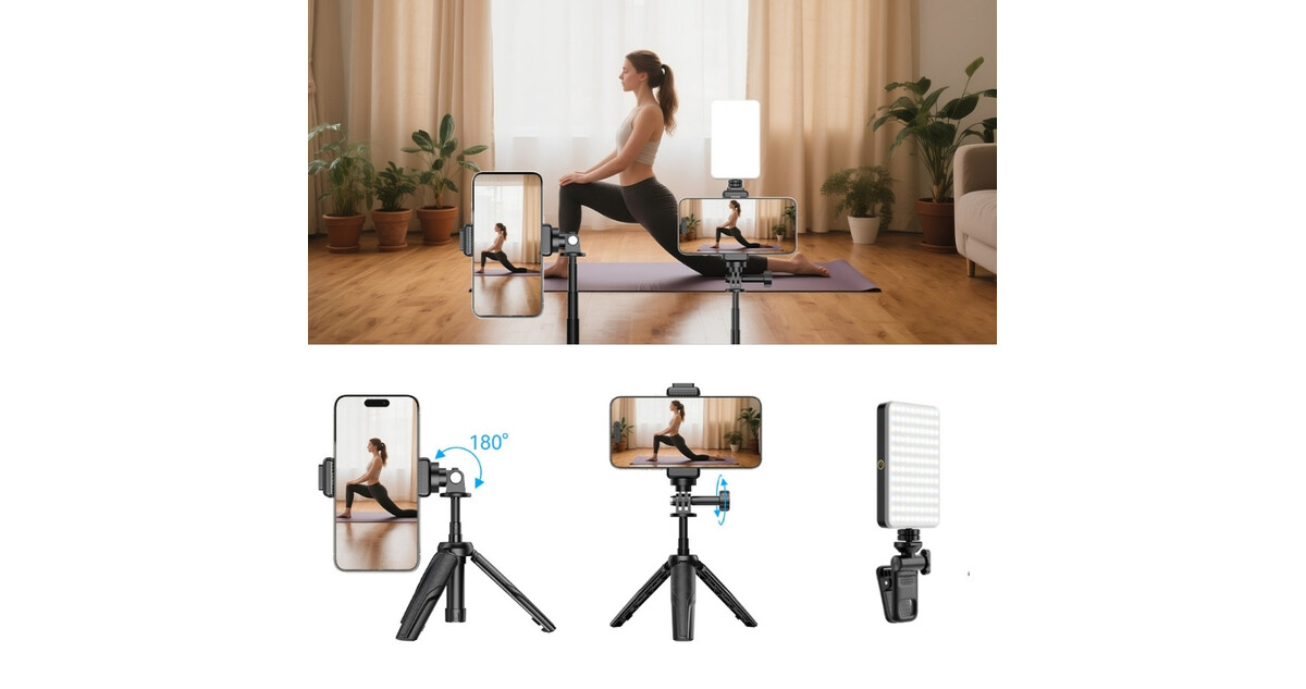 Apexel Mini ausziehbares Stativ mit LED-Licht und Adapter für Action ...